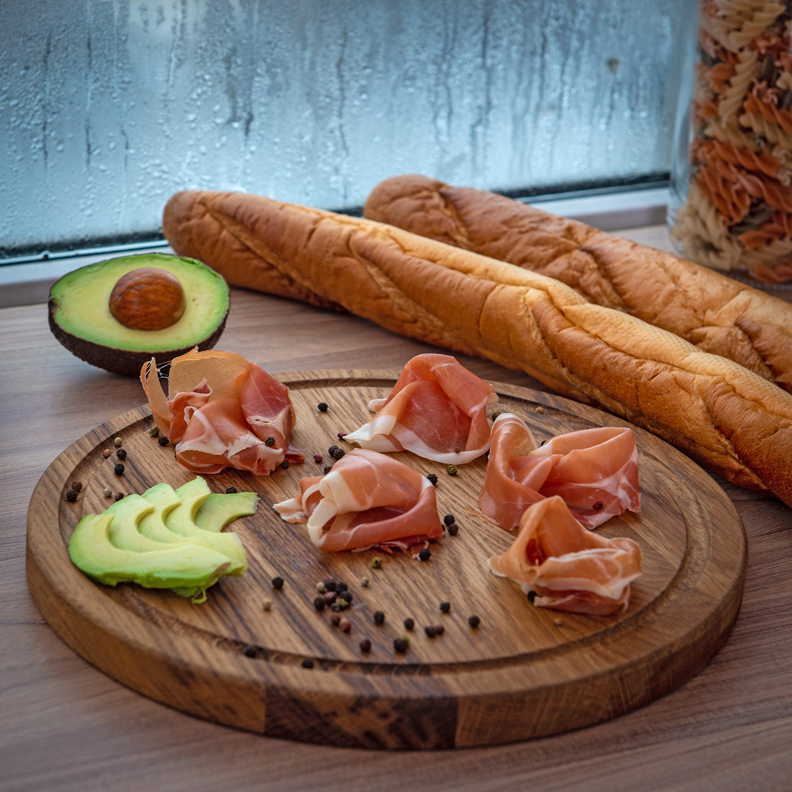 Oak Round Cutting Board, Reversible Cutting Boards For Kitchen, Wood Chopping Board, Great Charcuterie and Cheese Board… (Round 12 inch)