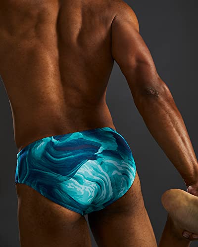 TYR Men's Standard Durafast Elite Racer Brief Swimsuit, Mezio Teal, 28