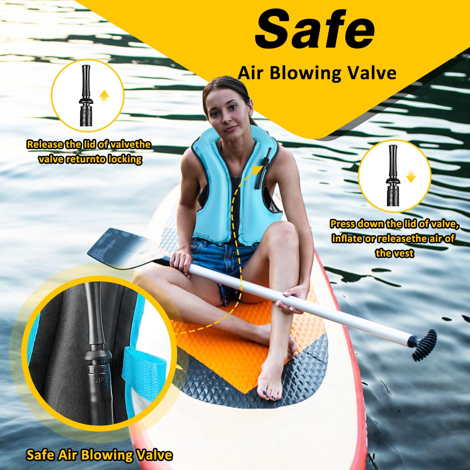 SOLY Inflatable Snorkel Vest for Adults,Snorkeling Vest,Snorkeling Vest for Kayaking Canoeing Water Sports Safety.