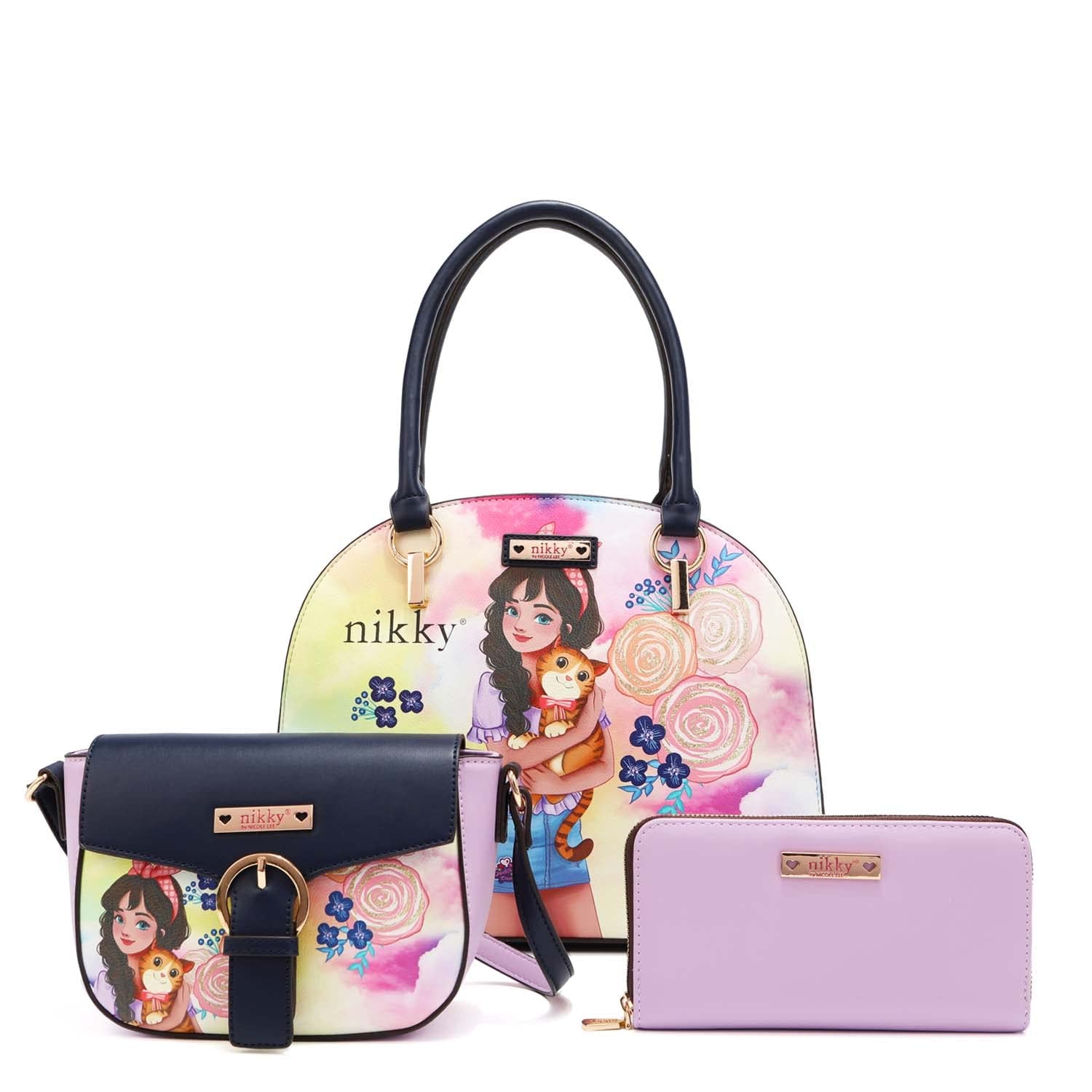 Nicole Lee LOVELY CLARA 3 PIECE SET (DOME SATCHEL, CROSSBODY, POUCH)