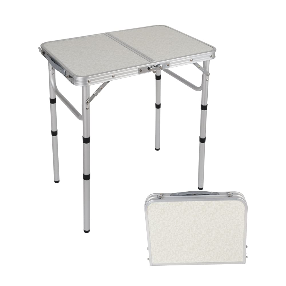 Small Folding Aluminum Table Portable 2 Feet, Foldable Outdoor Lightweight Camping Table Adjustable Height for Camp Picnic Cooking Beach (2ft (3 Heights))