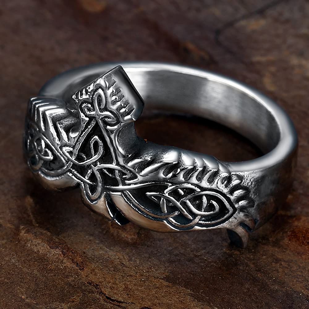 Stainless Steel Celtic Knot Viking Pirate Style Cocktail Party Biker Halloween Ring (Silver, 8)