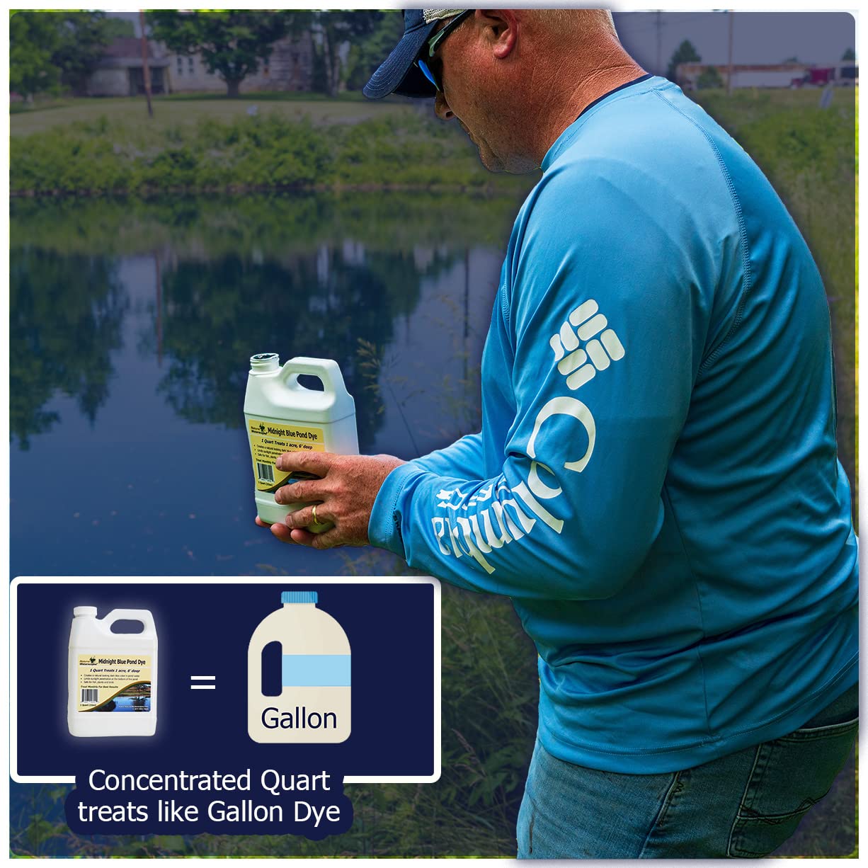 Natural Waterscapes Pond Dye - Midnight Blue Super Concentrate- 1 Quart Treats 1 Acre up to 6 Feet Deep, Dark Natural Looking Blue Pond Dye- Mix of Bright Blue Dye and Black Dye (1)