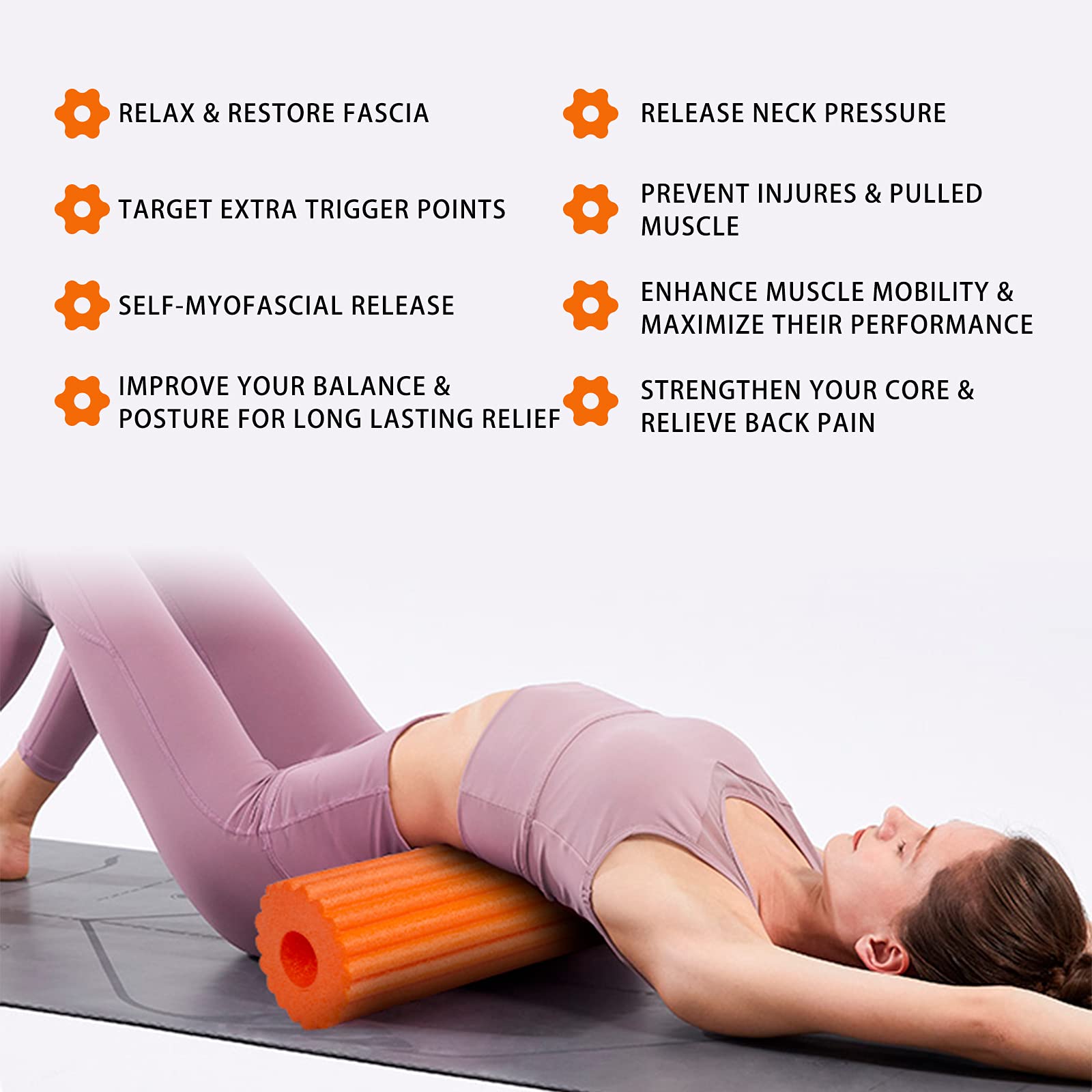 RAINYEAR Foam Roller Set 3 in 1 with Massage Stick for Back Legs Pain Relief, 18 Inch Deep Tissue Muscle Massager for Physical Therapy, Pilates, Yoga, Stretching, Balance & Core Exercises