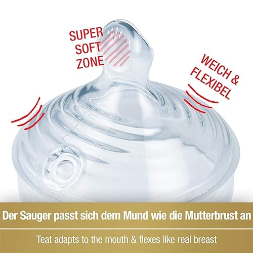 NUK Nature Sense Plastic Bottle 260ml with Silicone Medium Feed Hole Teat (6-18 Months) Pink