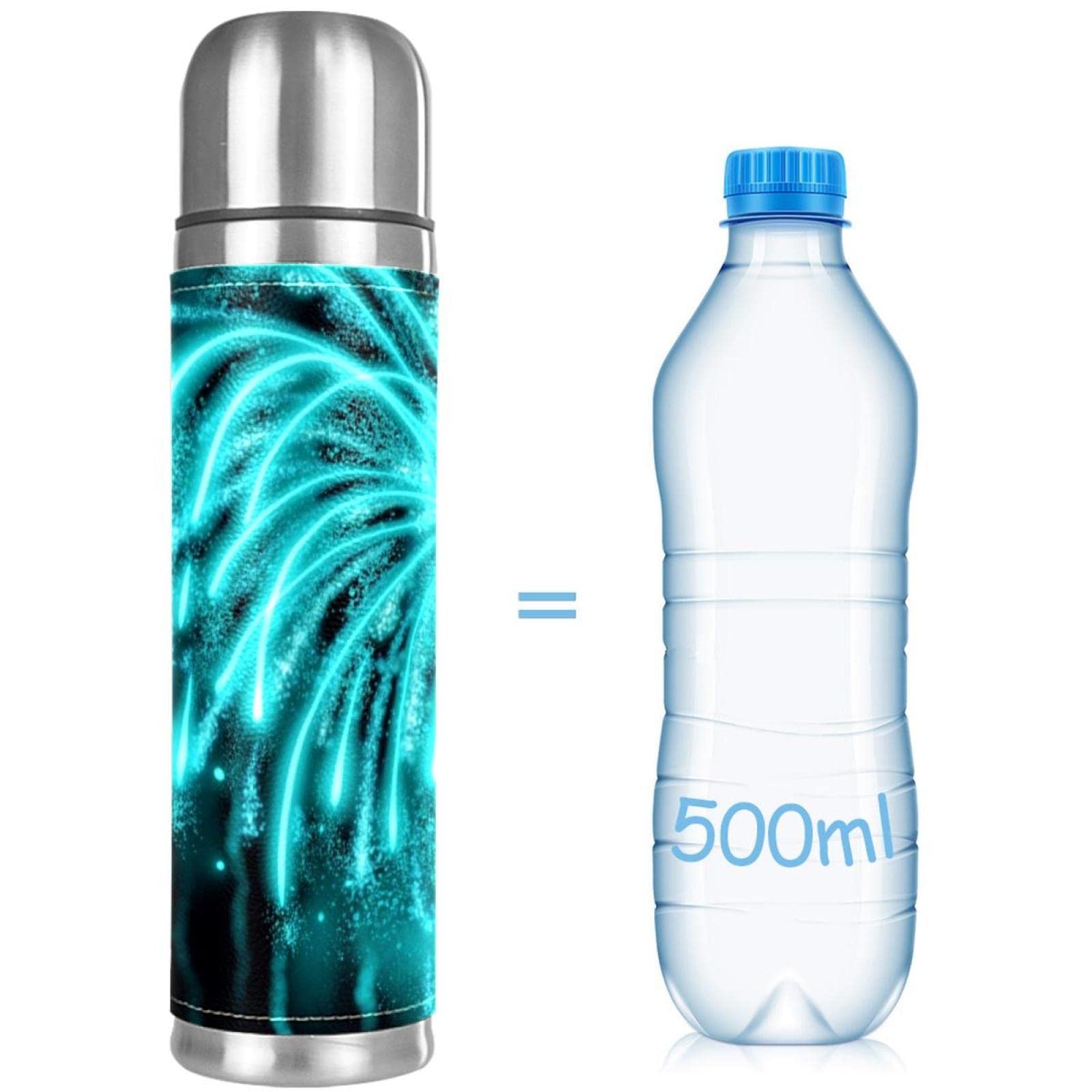 Stainless Steel Leather Vacuum Insulated Mug Fireworks Thermos Water Bottle for Hot and Cold Drinks Kids Adults 16 Oz