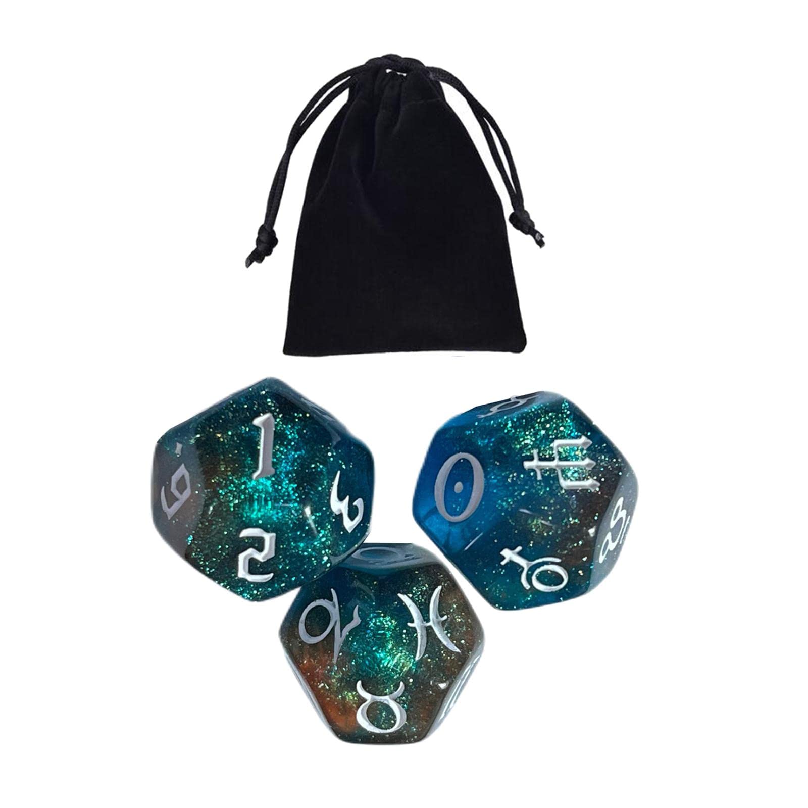 Vaveren 3 Pieces Astrology Dice Constellation dice Polyhedral Dices Set for Role Playing Game Cards Bar Family Gathering Accessores, Style D
