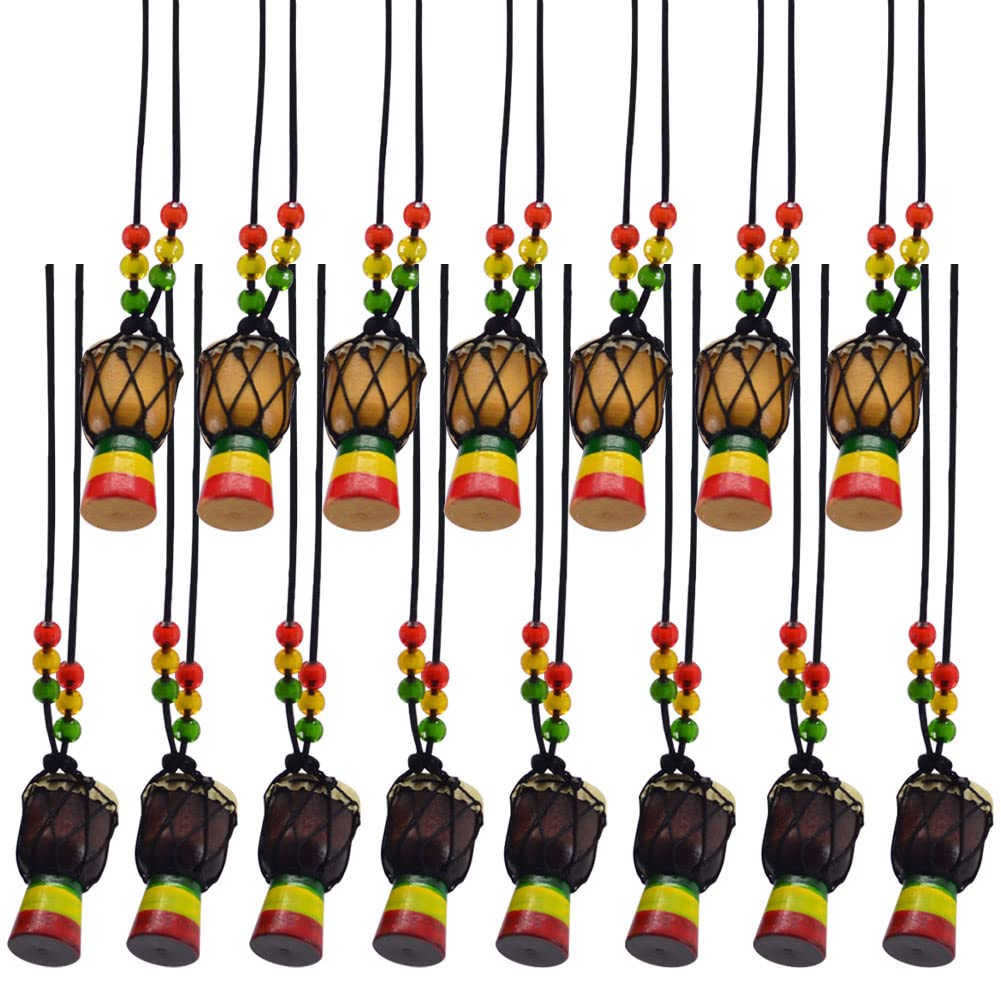 ZUYYON 15Pcs Instrument Necklaces Wooden Classic Djembe Drum Mini Pendant African Drum Bongos Percussion Jewelry Necklace Drums for Kids Adults Party Supply School Gift
