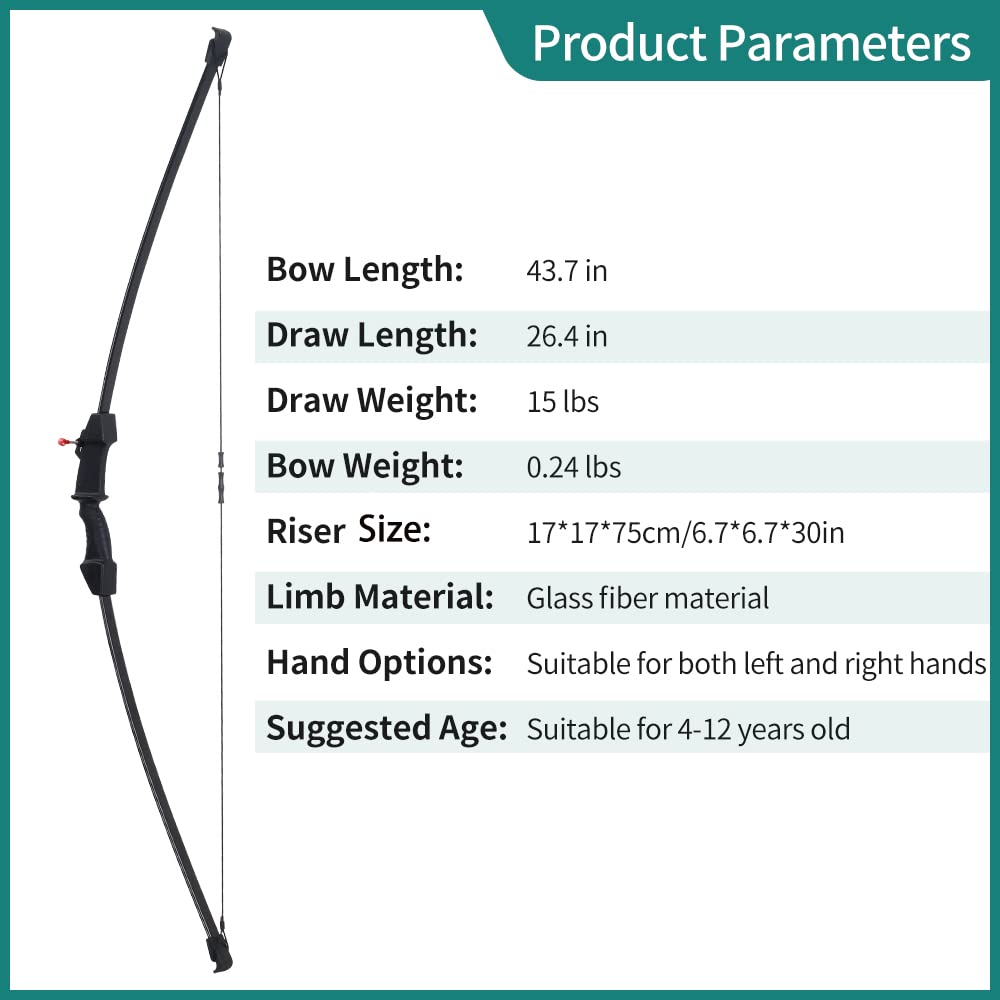 SOPOGER Bow and Arrows Set for Youth Beginner Archery 45" Teens Recurve Bow Kit for Backyard Sport Shooting Training Game Gift with 6 Arrows, 4 Target Face Paper and Pins, Armguard, Sight, 15 Lb