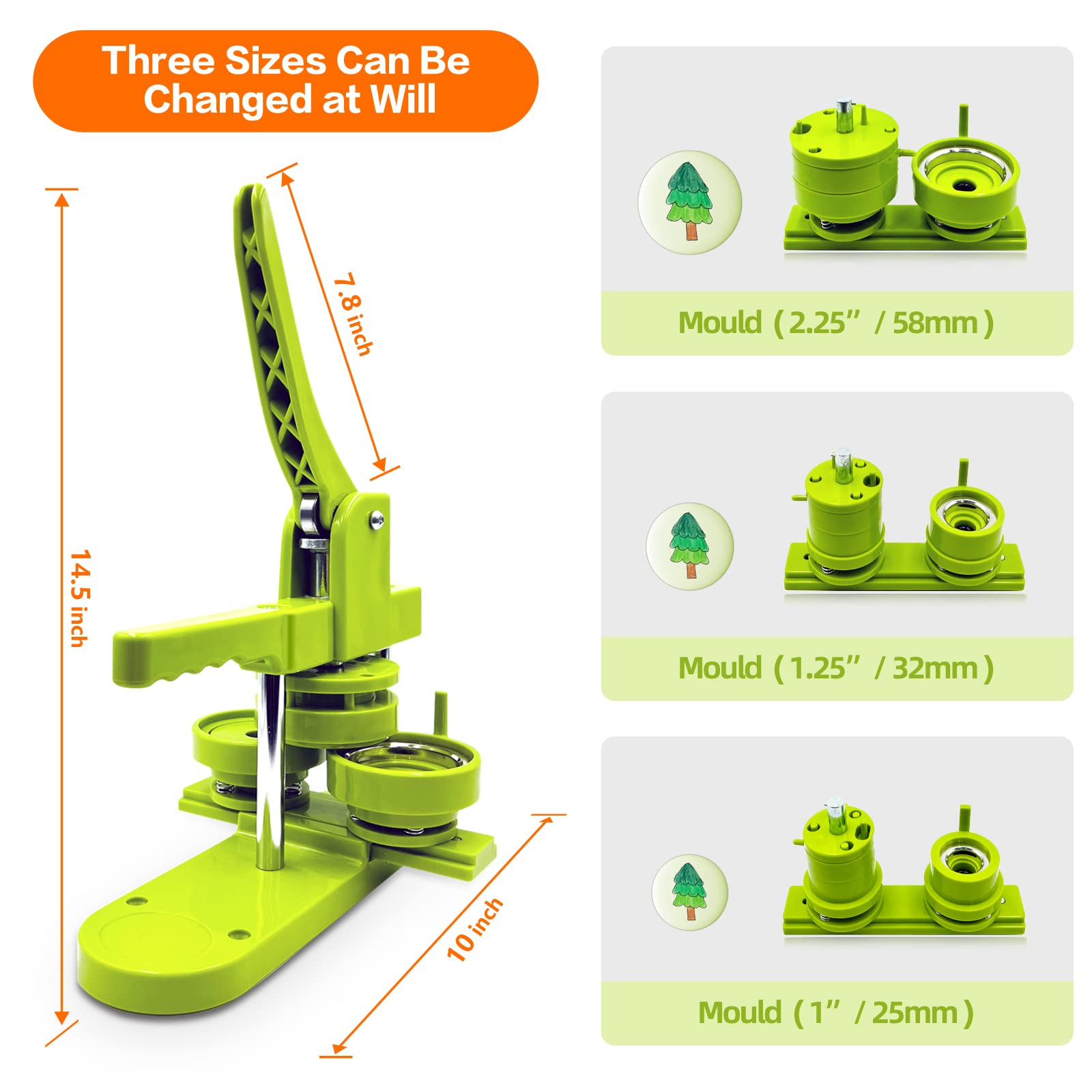 Mimeng Uomo Button Maker Machine Multiple Sizes 1+1.25+2.25inch DIY Pin Maker for Kids, Easy to Use Out of Box and Come with 300 Sets Button Making Supplies and 3 Sizes Circle Cutter