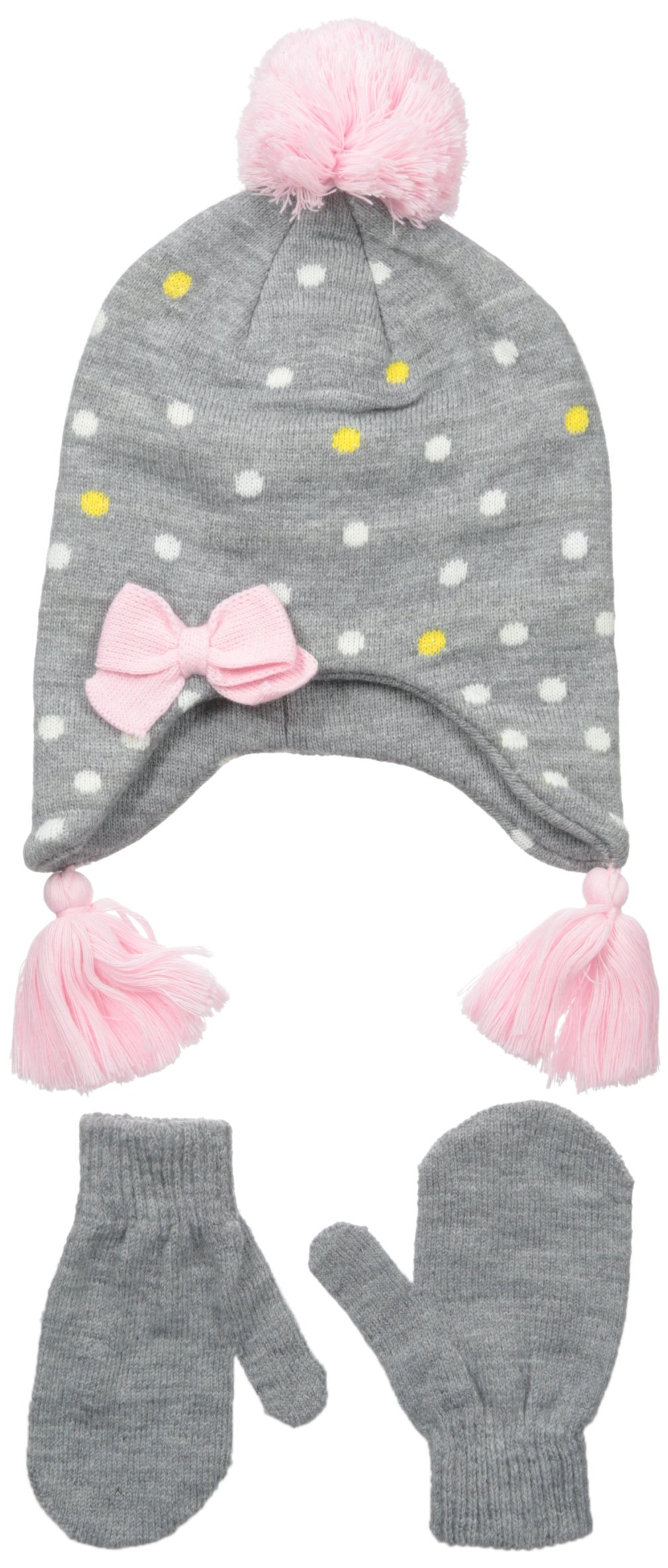 Nolan Gloves Girls' Sunday Knit Polka Dot Set, Grey, 2-4T