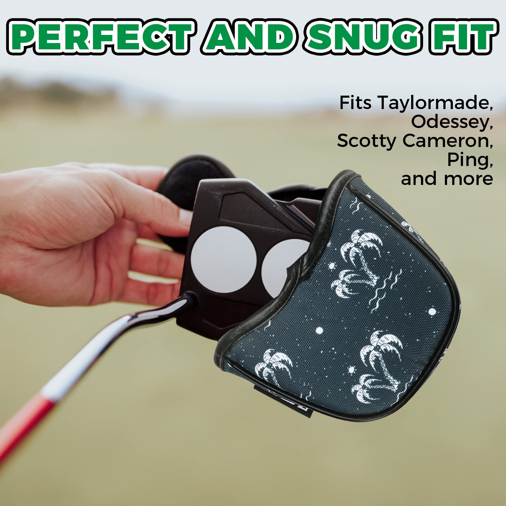 VIXYN Golf Club Cover and Mallet Putter Cover Bundle Set - 4 Pack Golf Club Covers for Driver, Woods, Hybrid, and Mallet Putter (Palm Springs)