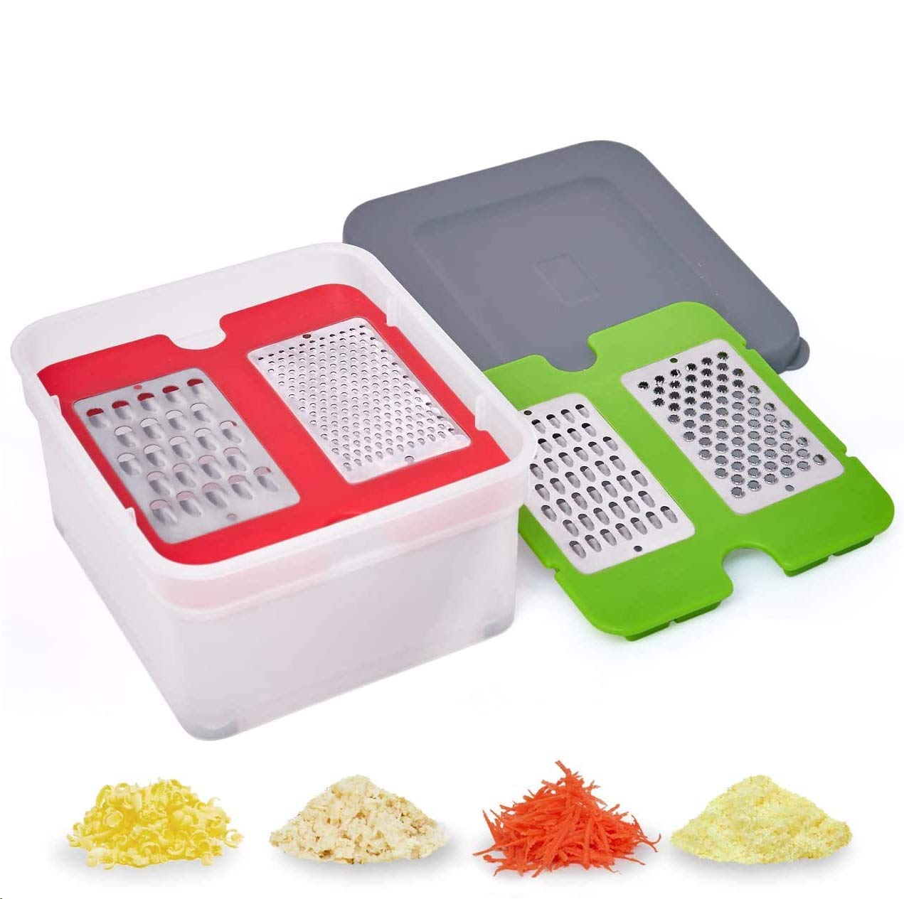 Nurch Cheese Grater with Container 4 in 1 Box Grater with Stainless Steel Blades Cheese Vegetable Slicer for Carrot Potato Easy to Use…