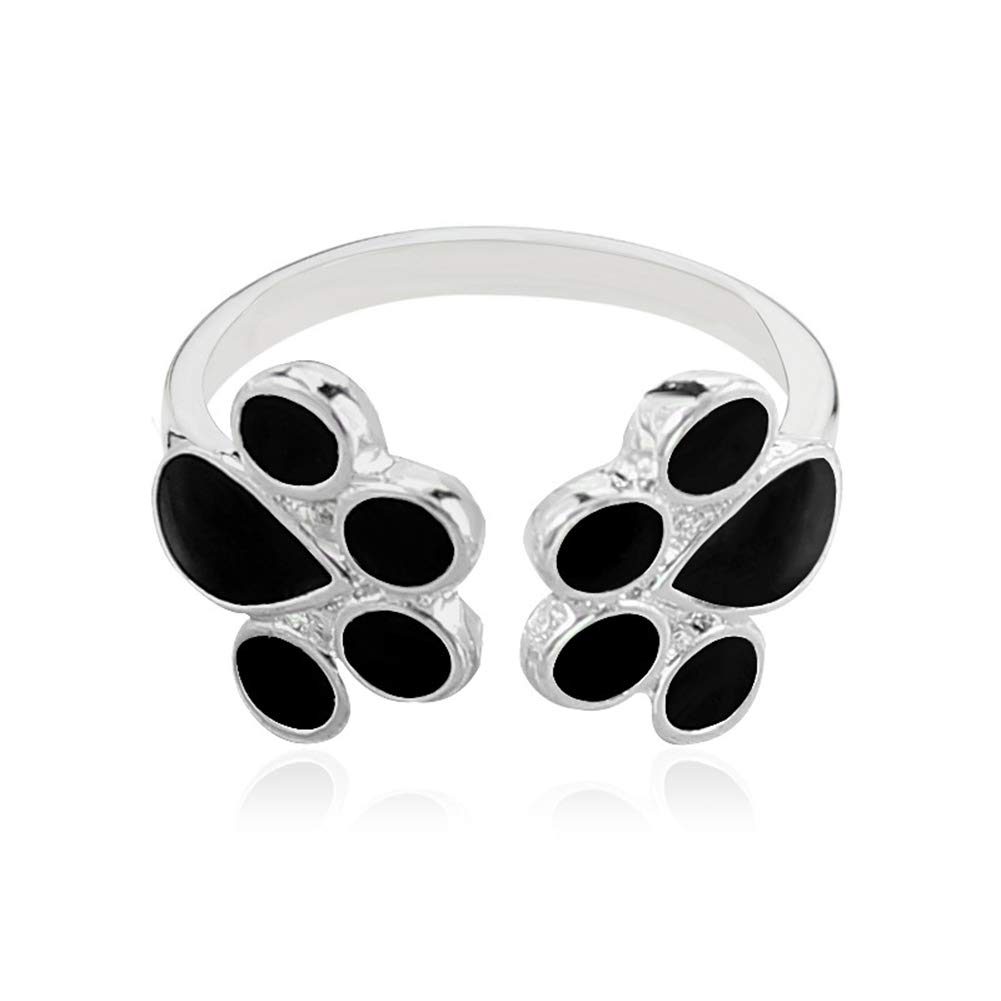 SEniutarm Engagement Love Rings Wedding Bands Fashion Cute Women Pet Cat Dog Puppy Paw Print Opening Finger Ring Jewelry Gift for Women/Girl Finger Rings DIY Jewelry Gifts - Silver