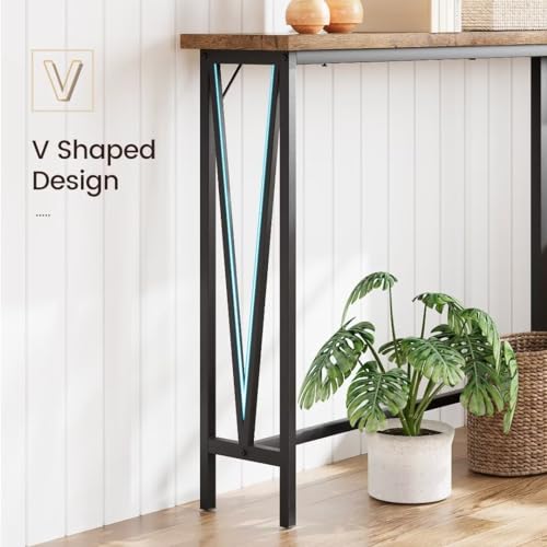 Narrow Console Table, 72.8 Inch Extra Long Entryway Table with Outlet and USB Ports, Narrow Sofa Table for Living Room Hallway Foyer, Rustic Brown