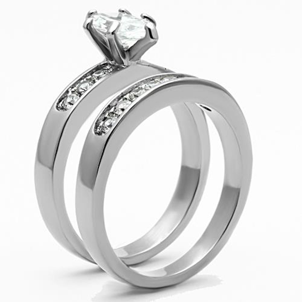 Marimor Jewelry 1.65 Carat Marquise Cut Cubic Zirconia Stainless Steel 316 Wedding Ring Set Size 5