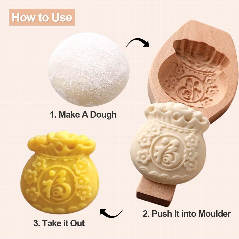 Wooden Cookie Molds Mooncake Mold Cookie Stamps for Baking Pie Press for Christmas Thanksgiving Birthday Mid Autumn Festival DIY(SHOU)