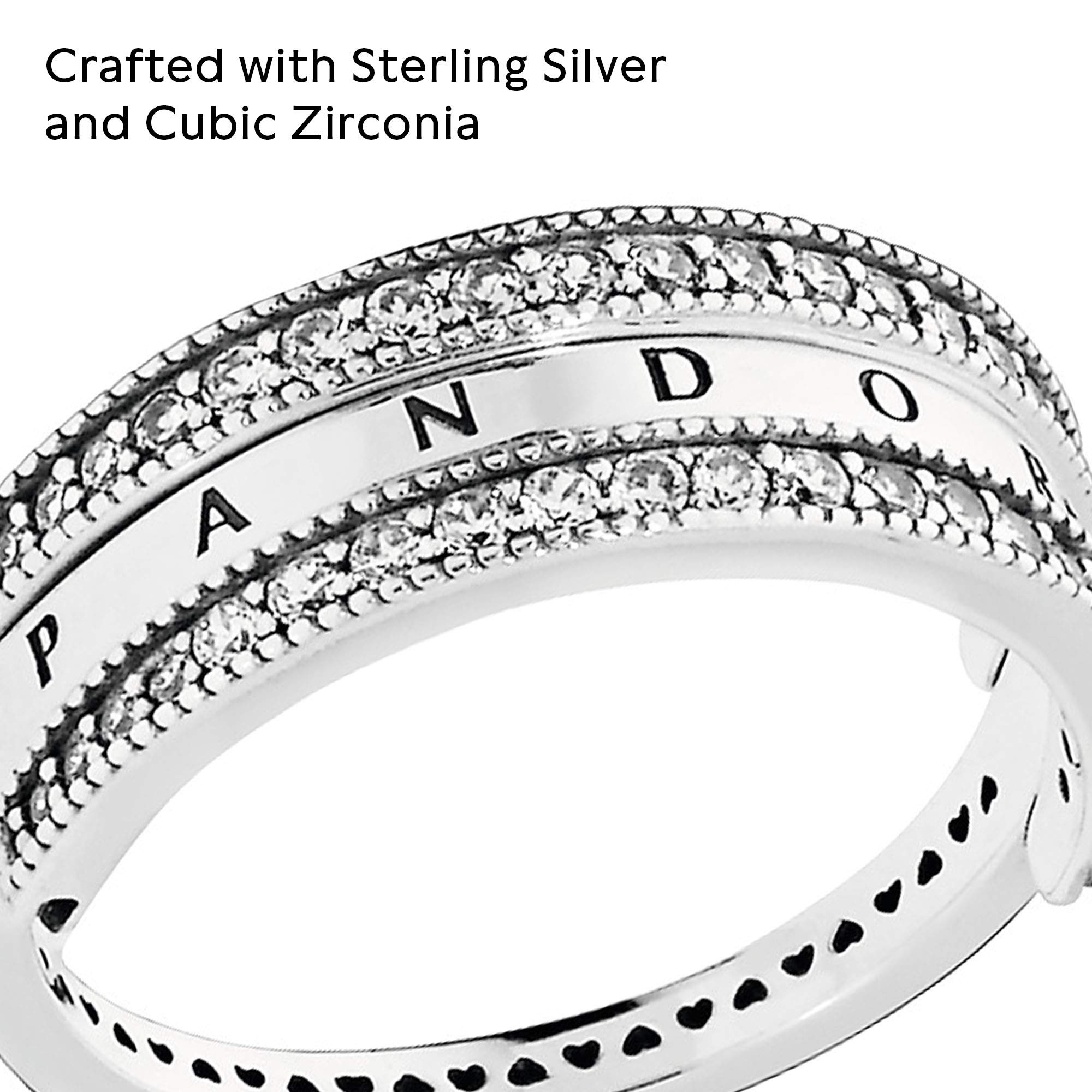 Pandora Jewelry Flipping Hearts of Pandora Cubic Zirconia Ring in Sterling Silver, Size 7.5