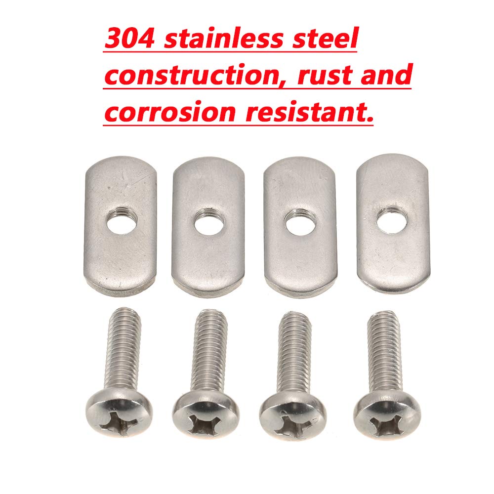 RANDDER 4 Pack Stainless Steel Kayak Rail/Track Screws & Track Nuts Hardware Gear Mounting Replacement Kit for Kayaks Canoes Boats Rail