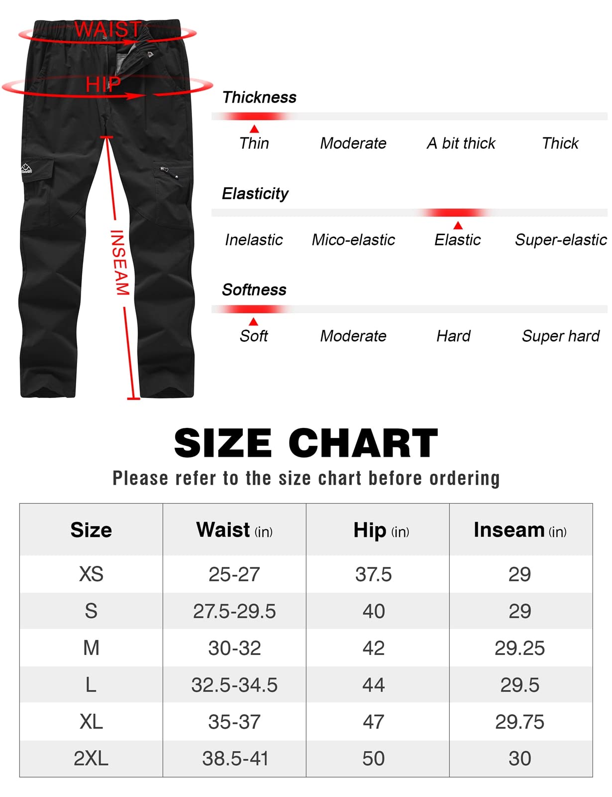 Rdruko Women's Hiking Cargo Pants Lightweight Water-Resistant Quick Dry UPF 50+ Travel Work Pants Zipper Pockets Black Medium