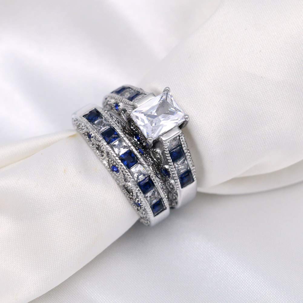 Ringcrown White Gold Plated Womens Wedding Ring Sets Cz Engagement Ring 2pcs Wedding Bandsā¦