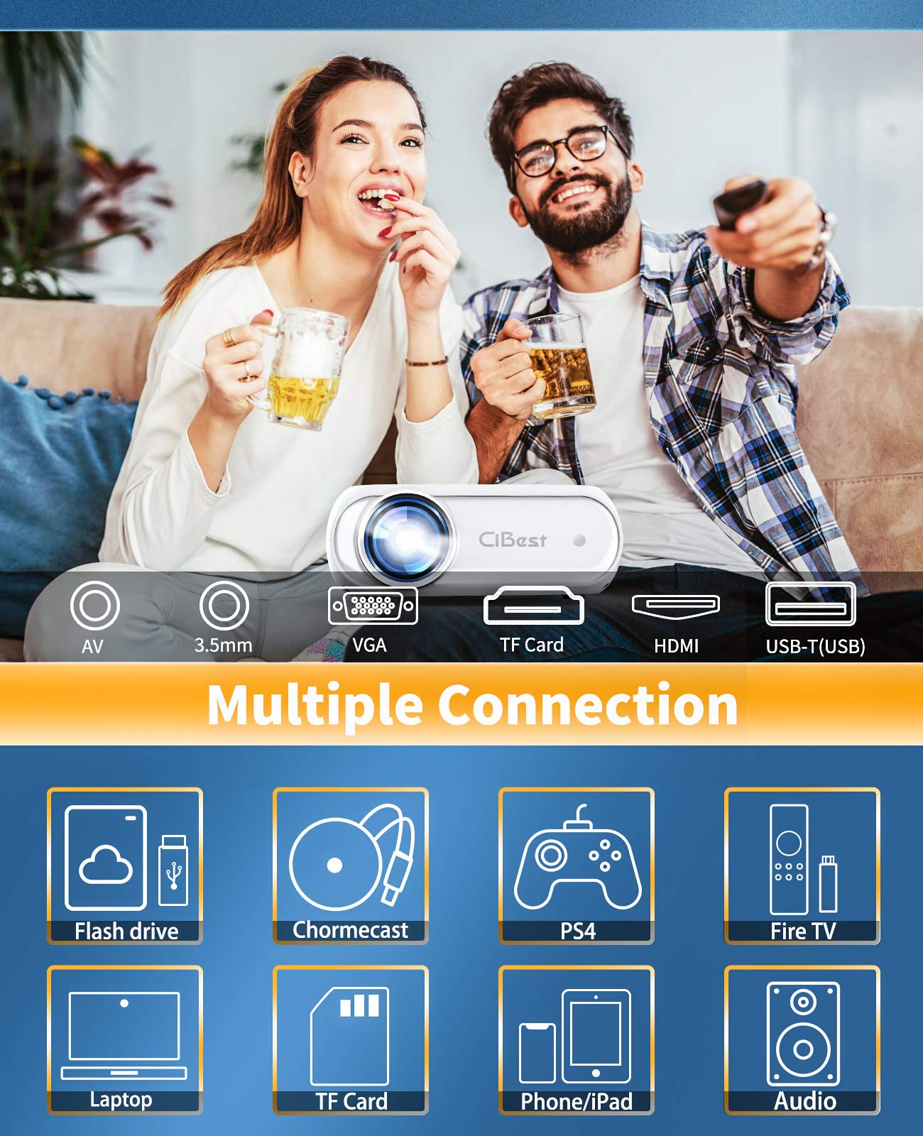 Mini Projector, ELEPHAS 2023 Upgraded Native 1080P WiFi Projector, 12000 Lux Portable Projector with Projector Screen, Movie Projector Compatible with Android/iOS/Windows/TV Stick/HDMI/USB (silver)