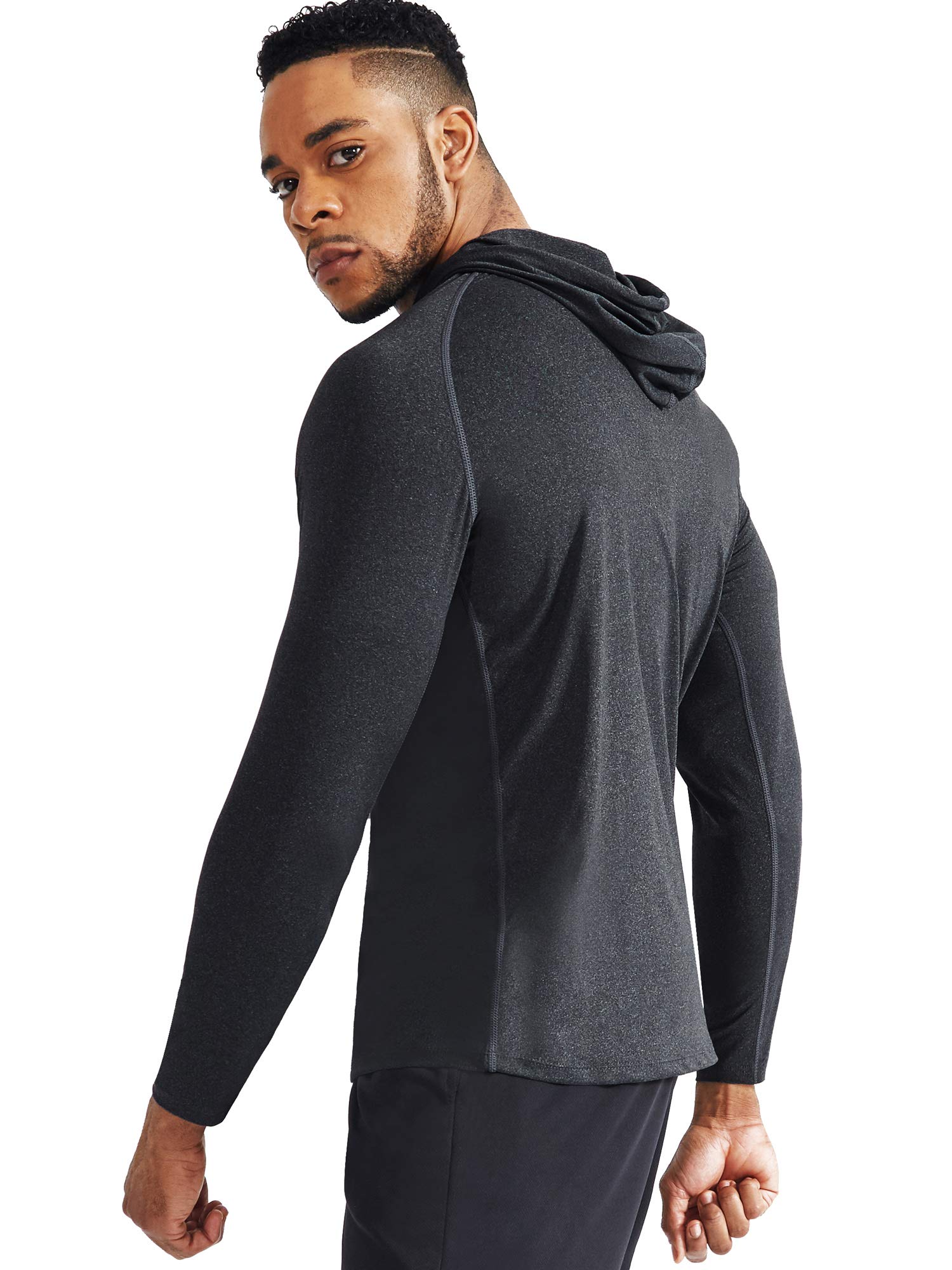 NELEUS Men's 3 Pack Dry Fit Running Shirt Long Sleeve Workout Athletic Shirts with Hoods,5071 Dark Grey,Red,Light Green,US 2XL,EU 3XL