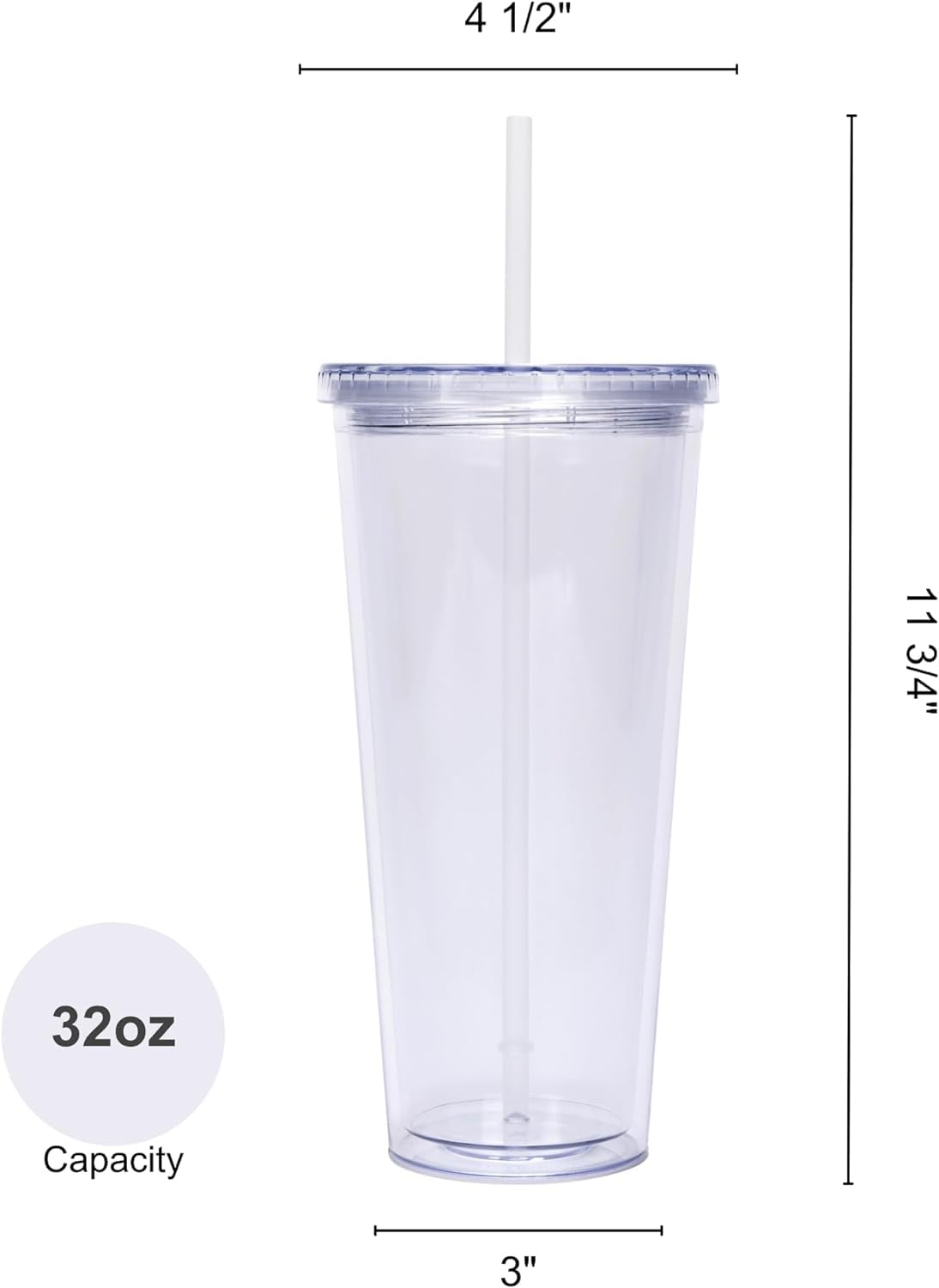 Zephyr Canyon 32oz Double Wall Plastic Tumblers with Lids and Straws | Extra Large Classic Travel Tumbler | 2 Pack Set of 2 | Clear Reusable Cups with Straws | BPA Free