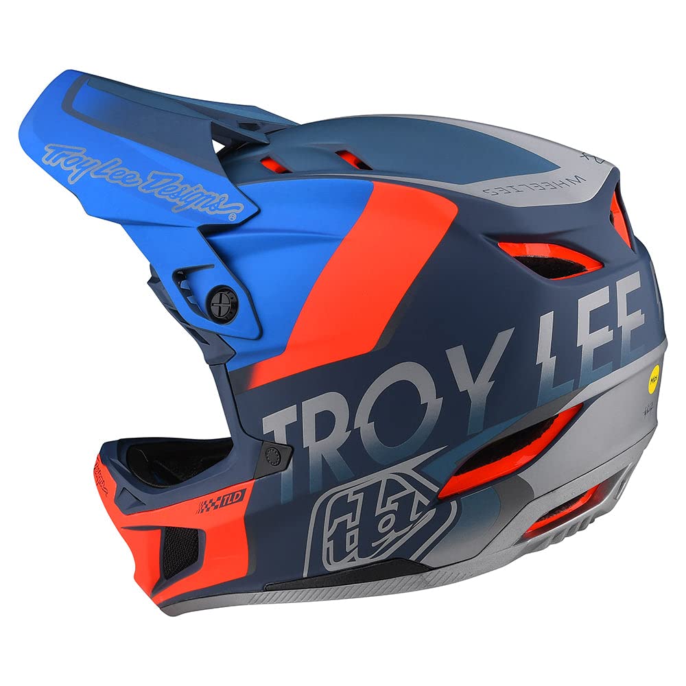 Troy Lee Designs D4 Composite Full-Face Bicycle Helmet. Max Ventilation Lightweight MIPS EPP EPS Racing Downhill DH BMX MTB Bicycling Cycling - Adult Men Women - Qualifier Slate/Red, Medium
