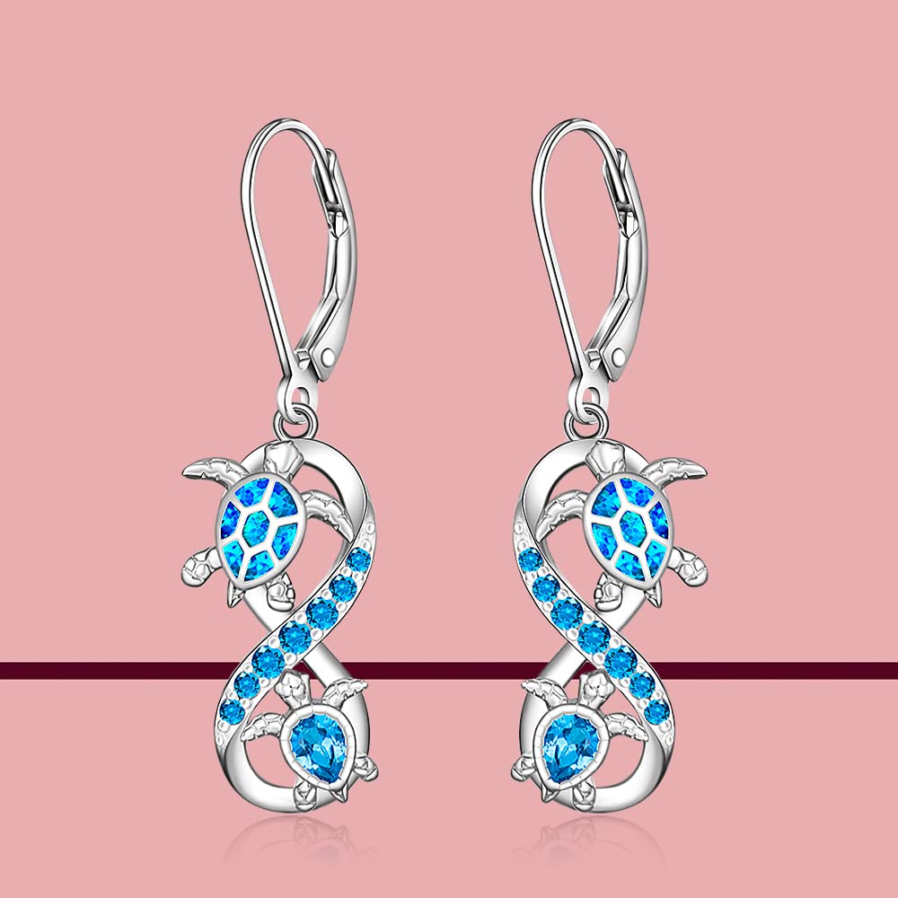 Turtle Earrings for Women Sterling Silver Infinity Blue Opal Sea Turtle Earrings Dangle Drop Tortoise Ocean Wave Jewelry Gifts for Turtles Lovers