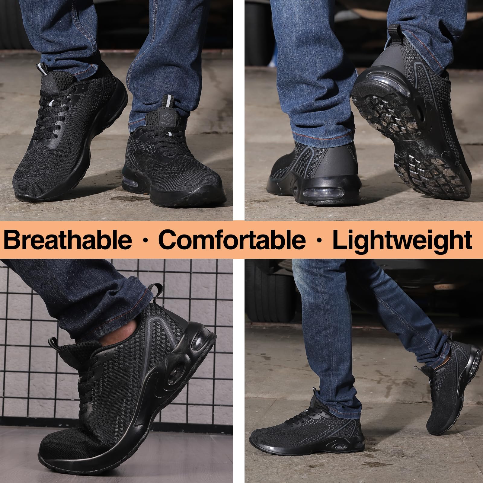 NIFOFISE Steel Toe Shoes for Women Safety Work Shoes Composite Toe Sneakers Slip Resistant Blk 38.5