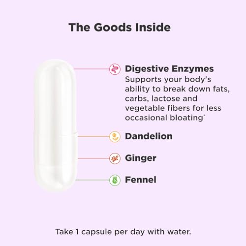 OLLY Beat The Bloat Capsules, Digestive Support Enzymes, Supplement for Women - 25 Count