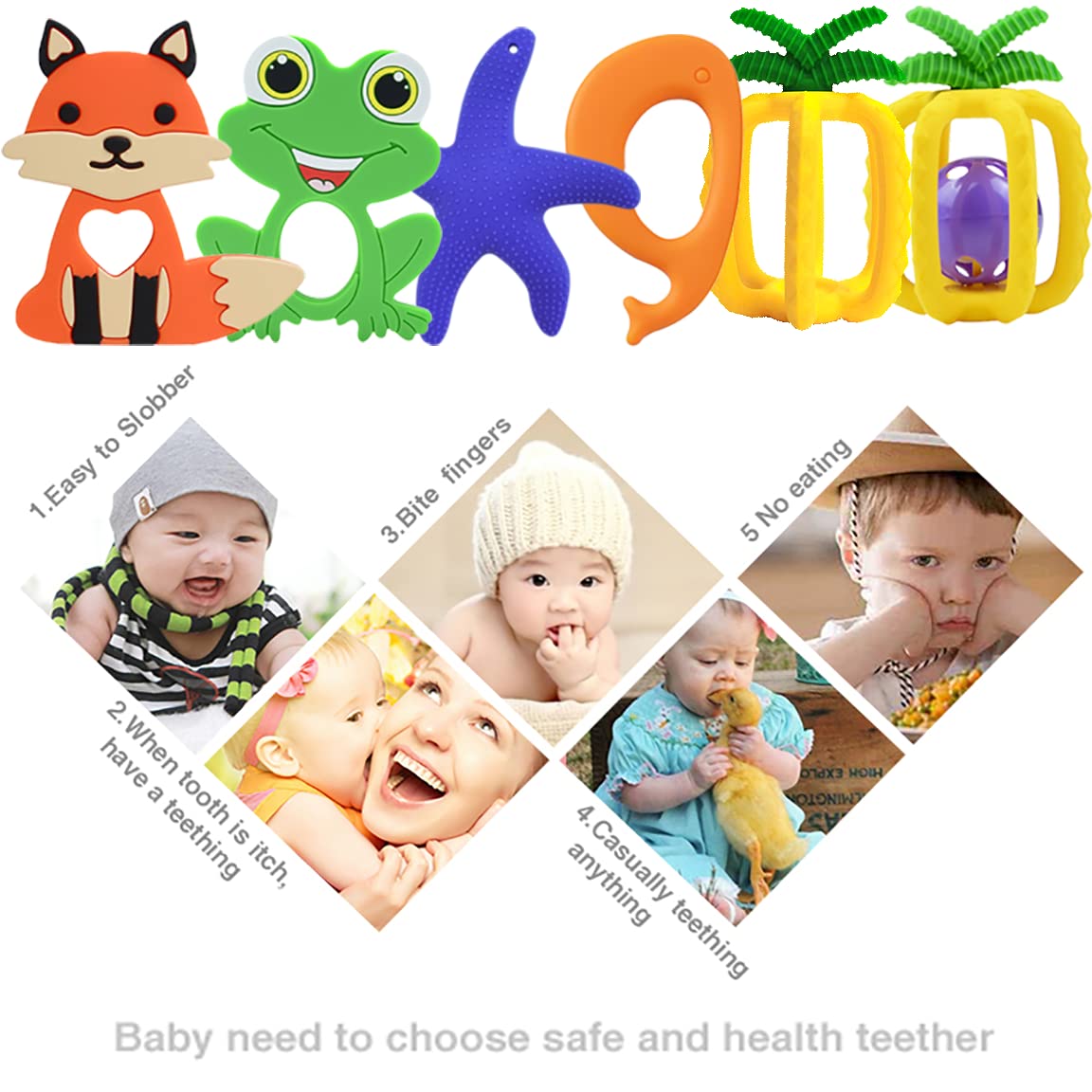 Veslen Baby teether, Cute Fruits teether, Suitable for Boys and Girls Teething Chewing, BPA-Free, 3-12-24-36 Months Newborn Teething Toy(Pineapple)
