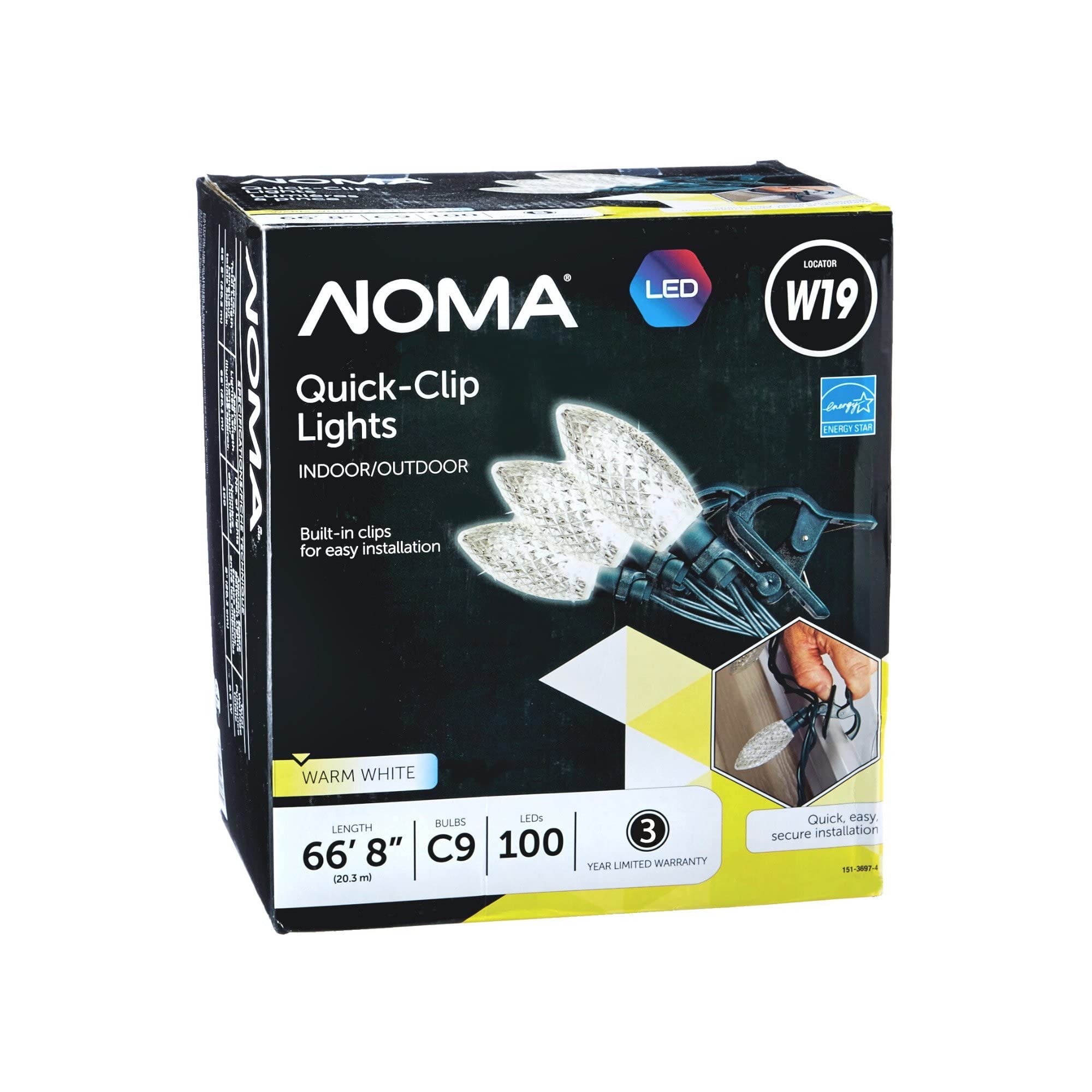 NOMA C9 LED Quick Clip Christmas Lights | Built-in Clip-On String Lights | 100 Warm White Bulbs | 66.8 Foot Strand 