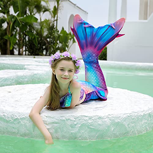 Rainbow Swimmable Mermaid Tail Bikini Sets with Monofin Swimware Girls Kids Cospaly Gift GB63 8T