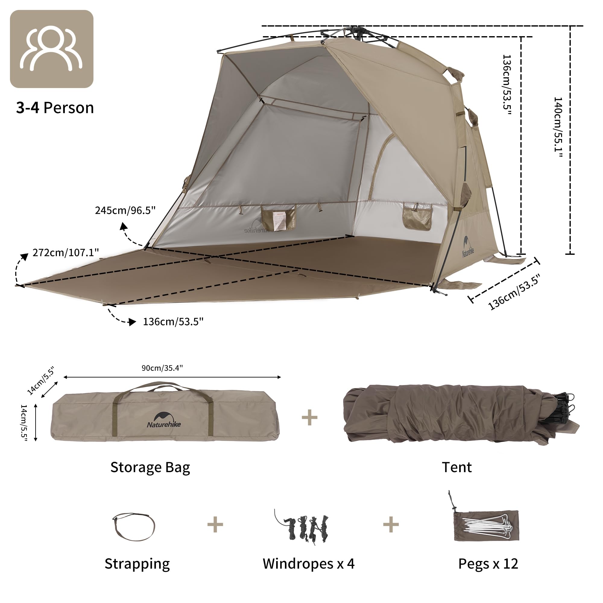 Naturehike Outdoor Camping Sun Shelter Beach Tarp Awning Waterproof Carp Fishing Bivvy Shelter (White)