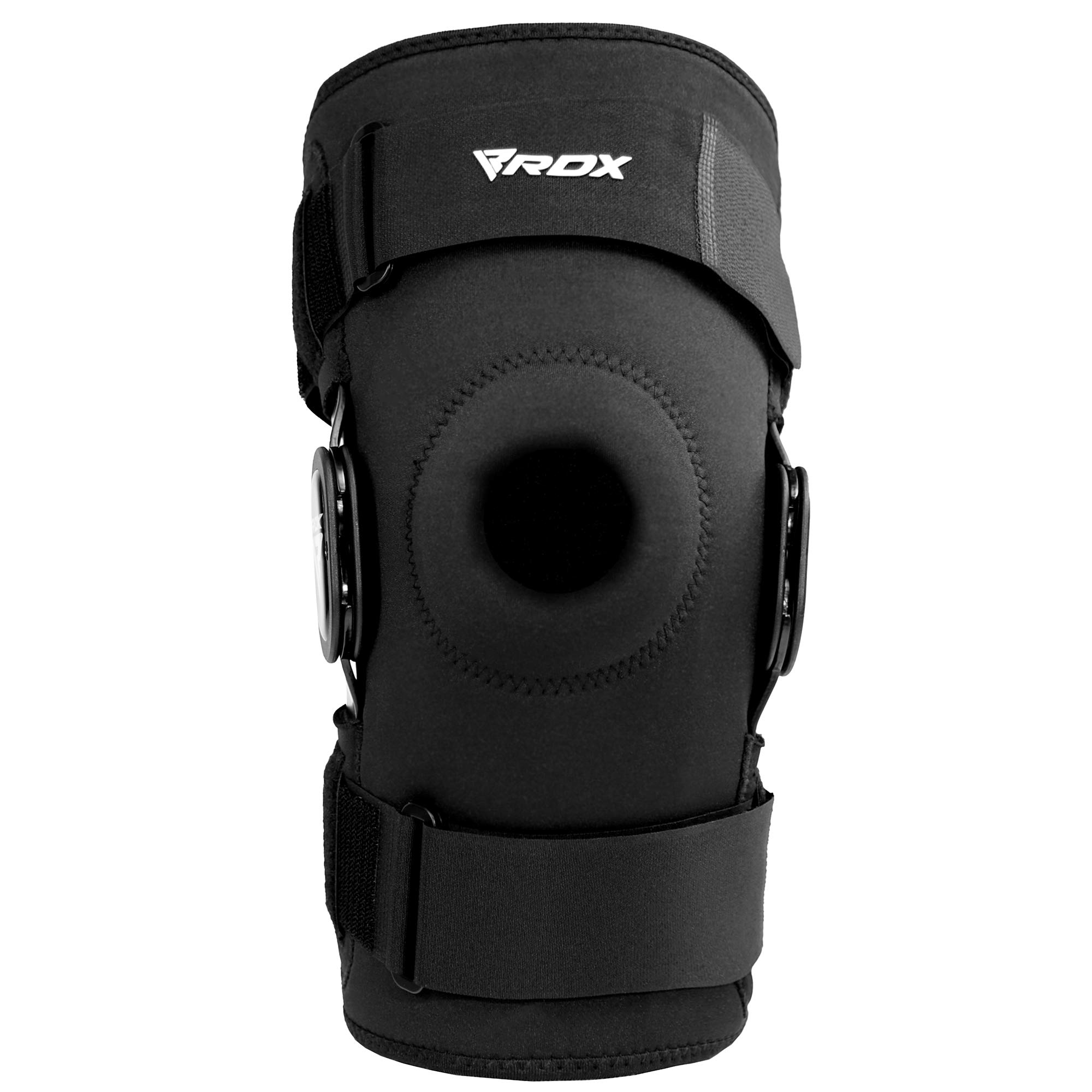RDX Knee Support Brace, Open Patella Nylon Elasticated Compression Sleeve Pad with Adjustable Straps for Running Sports. Sold as Single Item