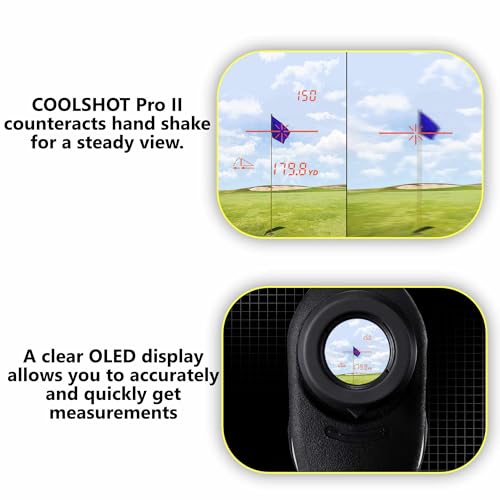 Nikon COOLSHOT ProII Golf Laser Rangefinder (16758) Stabilized View Bundle with 3 Extra CR2 Batteries and a Cleaning Cloth - Laser Yard Alignment with Club Selection, and Slope - Mens Golf Accesories