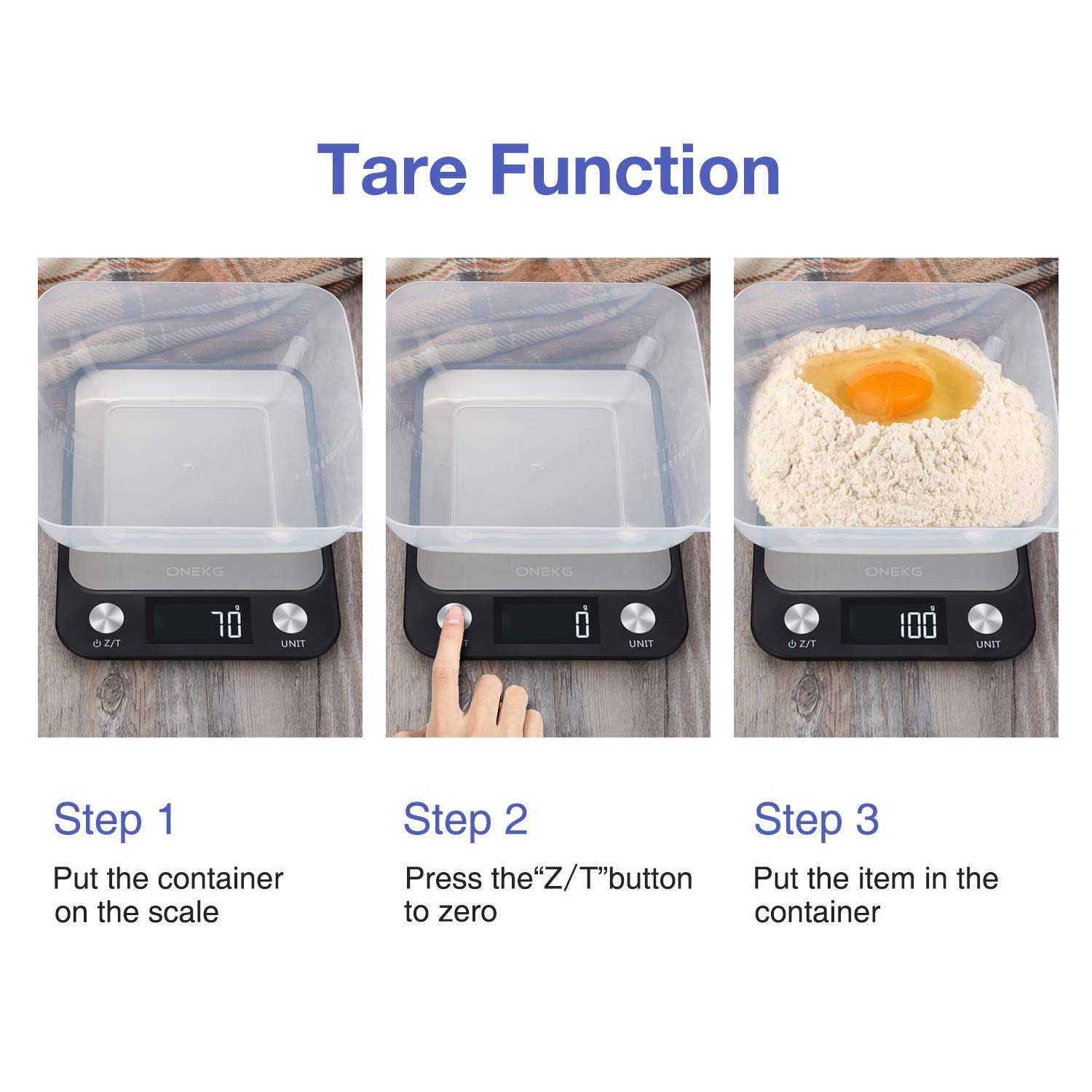 ONEKG 11lbs Food Scale, Digital Kitchen Scale Weight Ounces oz and Grams for Cooking and Baking, 7 Measurement Units with LCD Display, Small