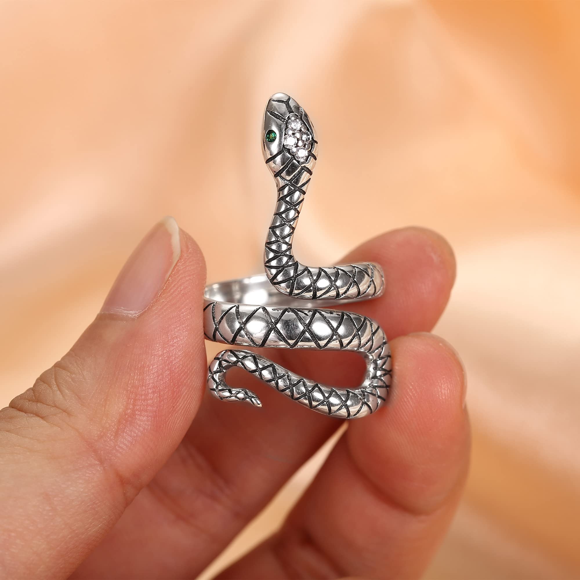 Sllaiss AAA CZ Snake Ring 925 Sterling Silver Open Adjustable Statement Ring White Gold Plated Stackable Rings Jewelry for Women