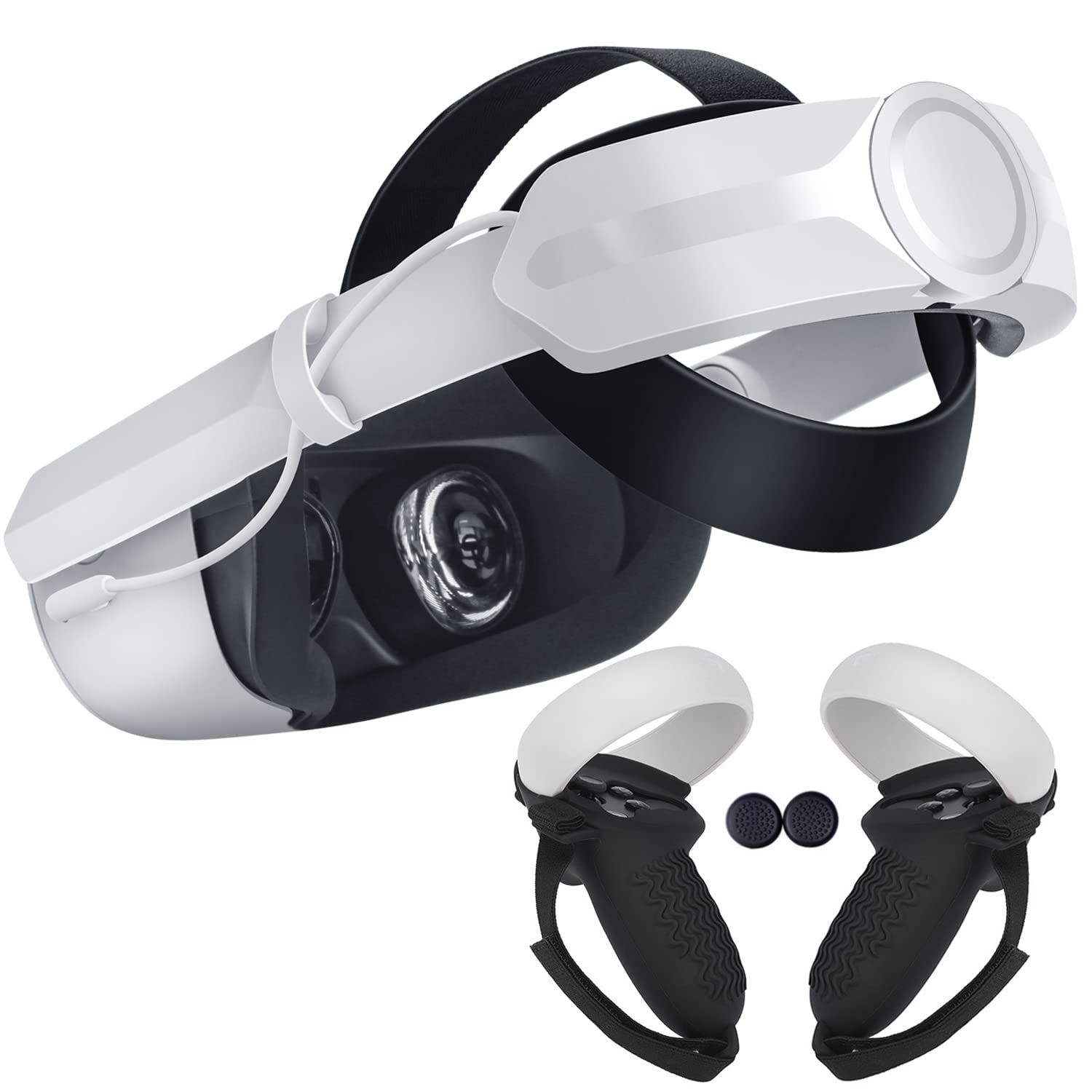 Tsrwuily Adjustable Head Strap vr Oculus Quest 2 Accessories, Built-in 5000 mAh Battery Adjustable Meta Quest 2 Elite Strap with Silicone Grip Cover, Oculus Quest 2 Accessories Battery Pack