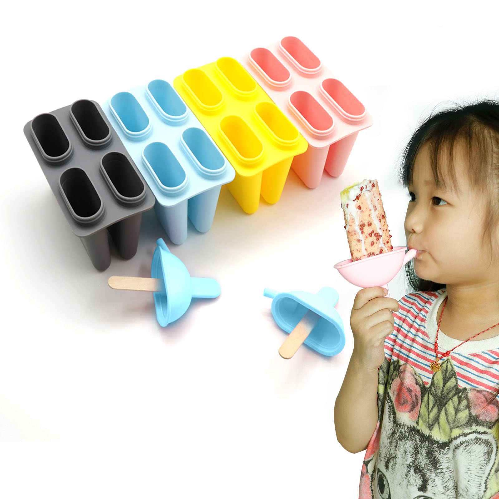 Silicone Popsicle Molds Drip Free Popsicle Holder With Straw Reusable Easy Release Ice Pop Maker BPA Free Homemade Popsicle Mold with Cleansing Brush and Popsicle Sticks (Gray)