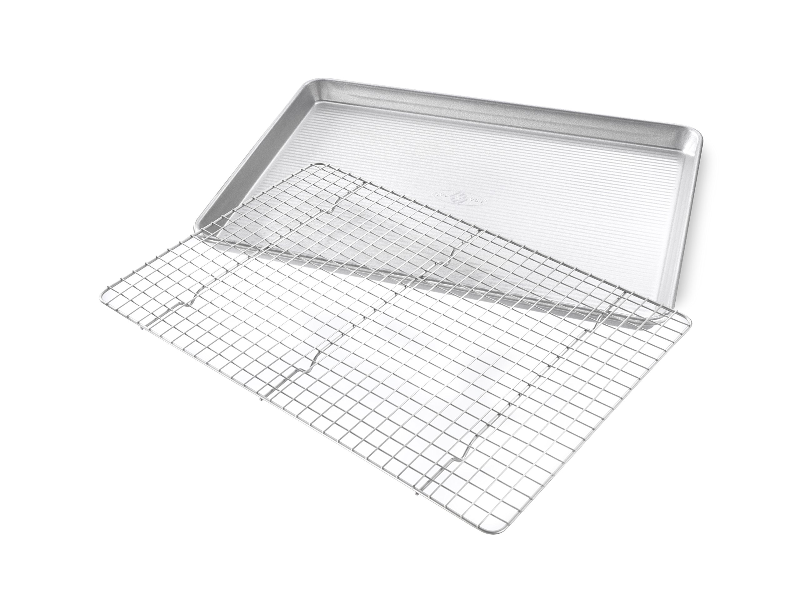 USA Pan Nonstick Quarter Sheet Pan Set of 2 and Half Sheet Baking Pan and Bakeable Nonstick Cooling Rack Set