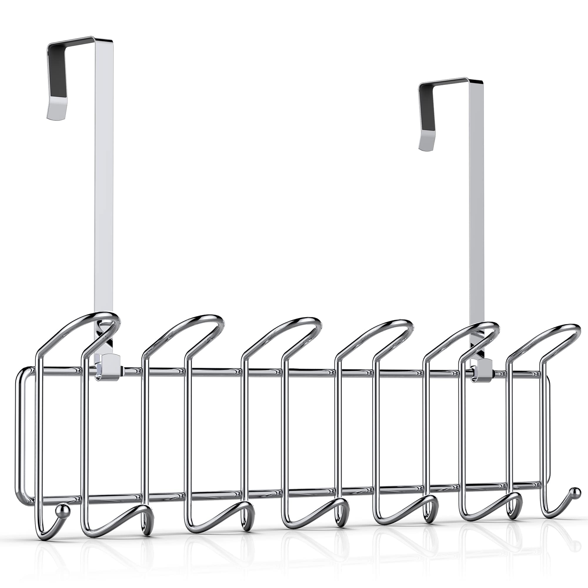 Minggoo Over The Door 13-Hook Rack Heavy-Duty, Wall Mounted Coat Rack,Door Clothes Hanger for Living Room, Cloakroom, Bathroom, Chrome Finish