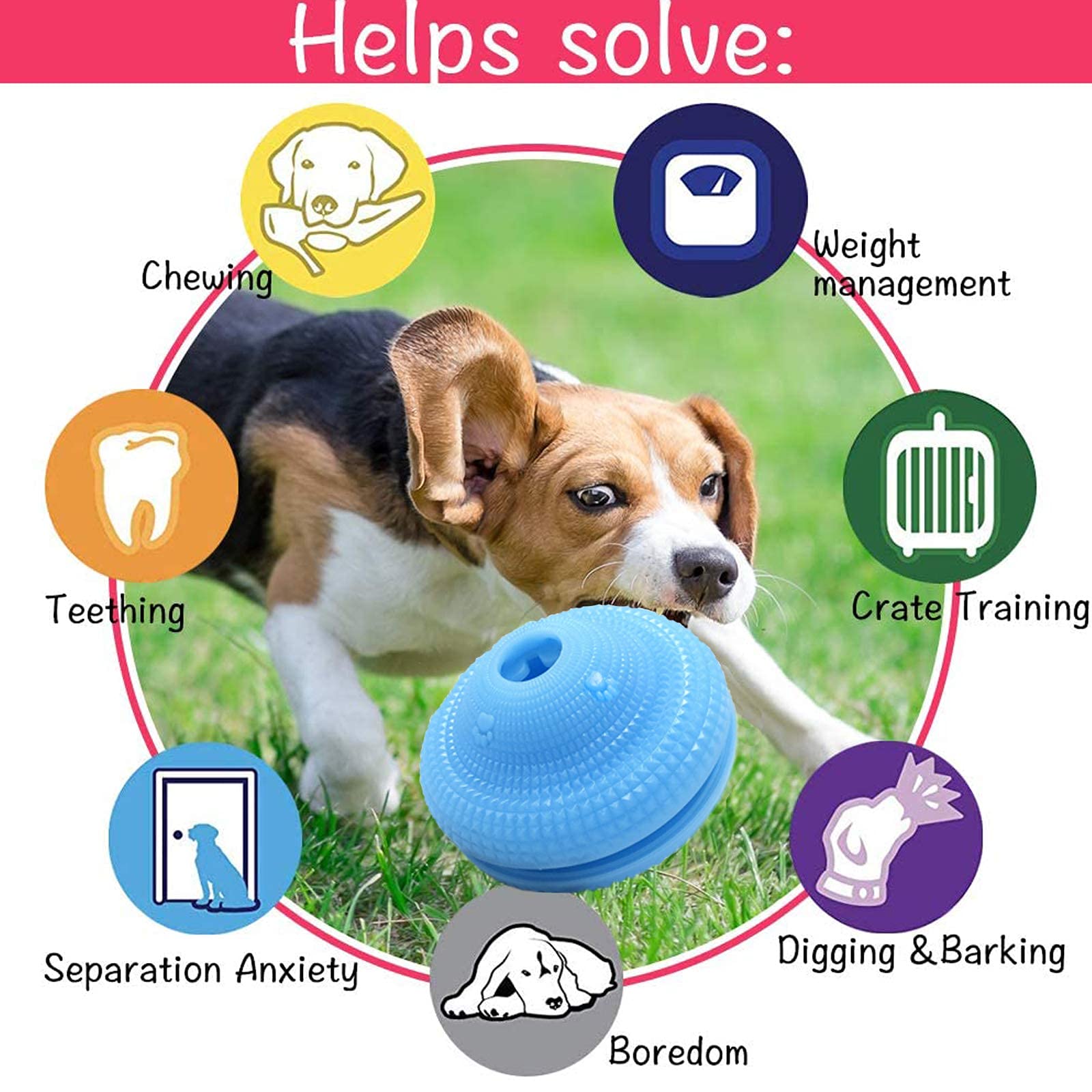 Slow Feeder Game Toys For Dogs,Teeth Cleaning Dog Chew Toys,Treat Dispensing Enrichment Ball,Durable Natural Rubber For Small Medium Dogs,Pets(blue)