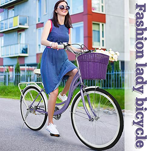 visdron Bicycle Front 26-Inch Womens Comfort Bikes Beach Cruiser Bike Single Speed Bicycle Comfortable Bicycle 4 Wheel Bikes Adults Used (Purple, One Size)