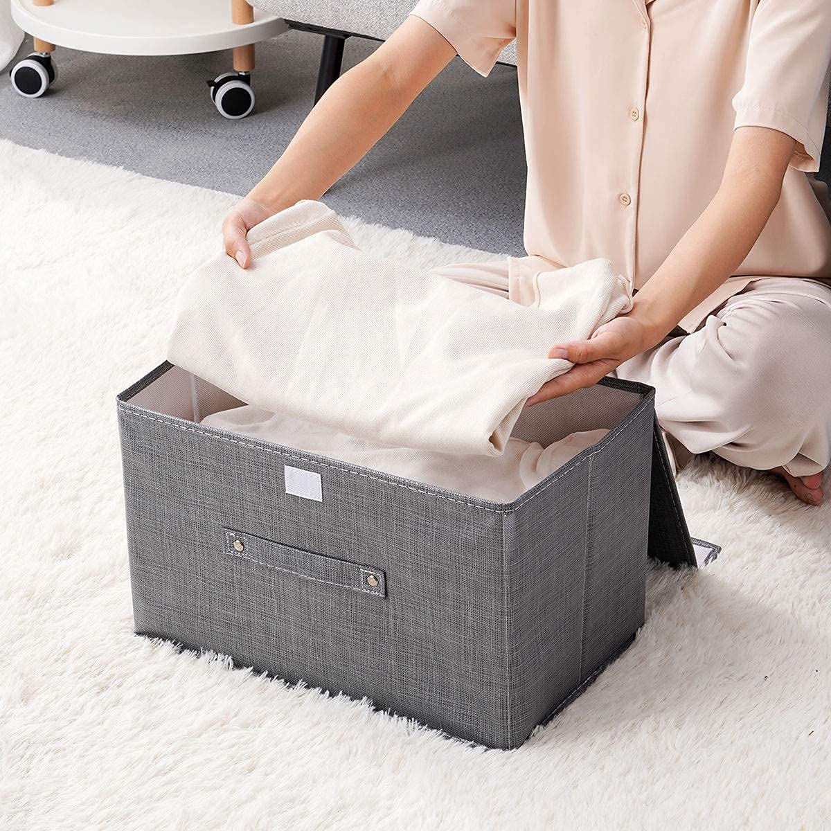 ONO BLUE 2-Pack Storage Bin with Lid,Closet Bins for Clothes Toys,Foldable Storage Boxes With Cover Reinforced Handle, Fabric Closet Organizer Containers for Home and Office Bedroom Nursery Deep Gray
