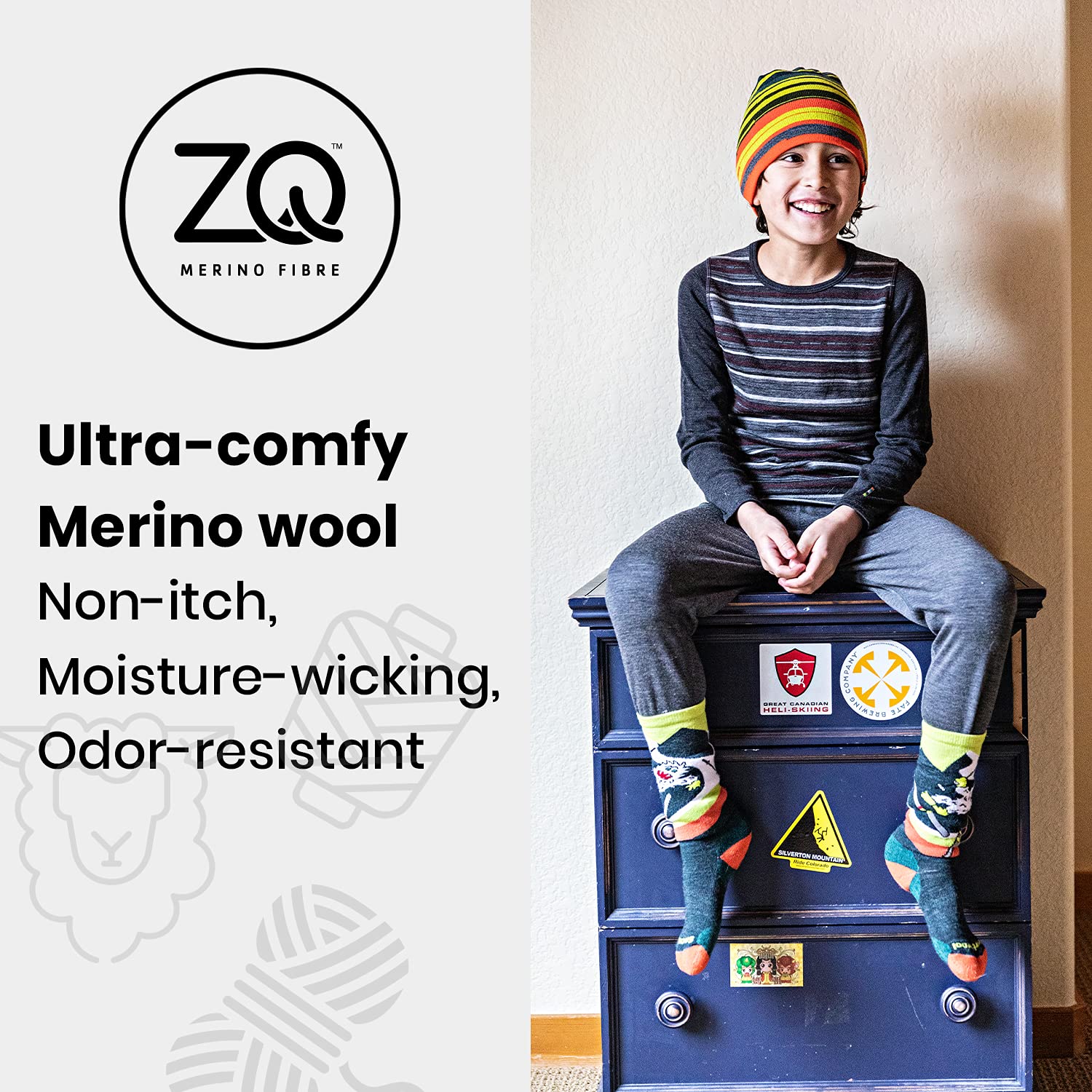 Smartwool Kids' Wintersport Yeti Pattern Full Cushion Merino Wool Over The Calf Socks, Black, X-Small