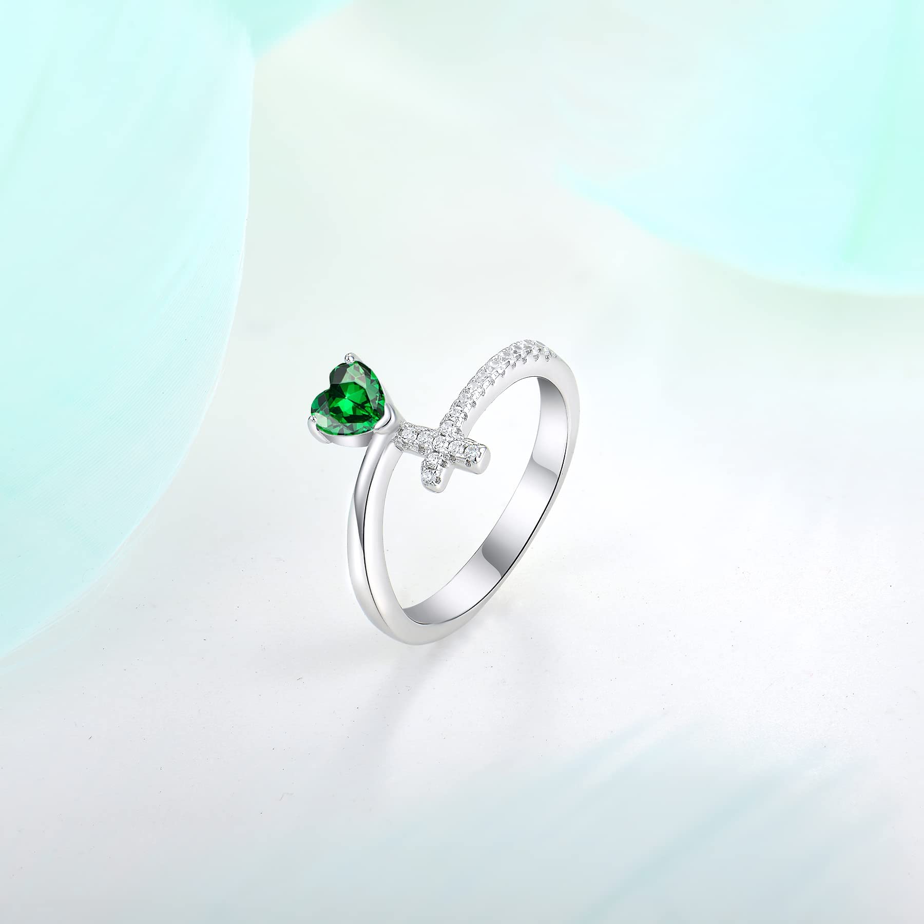 STARCHENIE Heart Promise Ring for Women 925 Sterling Silver Created Ruby Cross Rings Anniversary Jewelry Size 9