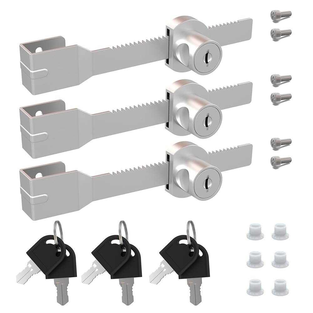 MZCR-NNML Sliding Glass Door Ratchet Lock Display Case Lock with Chrome Finish Keyed Alike - 3 Pack